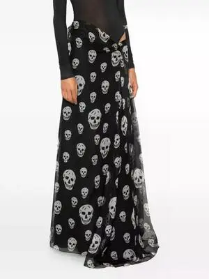 Alexander McQueen Skull Print Draped Maxi Skirt