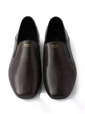 Prada Leather Loafers With Collapsible Heel - Brown