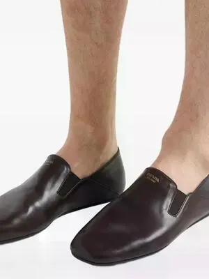 Prada Leather Loafers With Collapsible Heel - Brown
