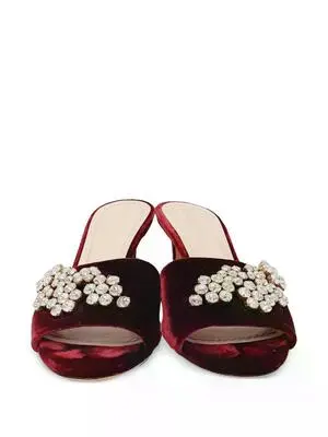 Dior Swarovski Rhinestone Embellished Velvet Mules - Red