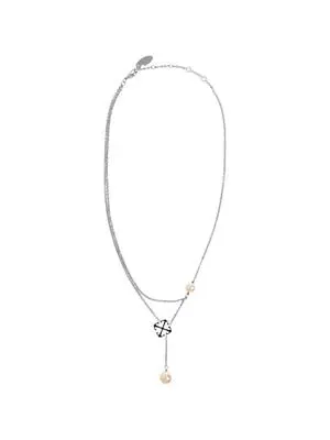 Off-White Double-layered Faux-pearl Necklace With Arrows Pendant - Silver
