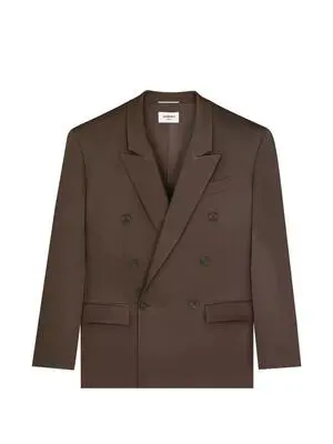 Saint Laurent Double-breasted Silk Blazer - Brown