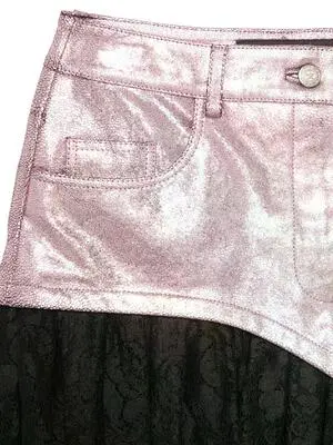 Jeremy Scott Pink And Lace-trimmed Metallic Leather Mini Skirt - Black