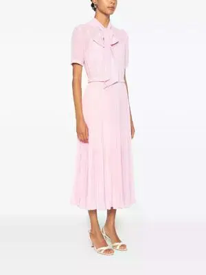 SELF-PORTRAIT Pleated Midi Dress With Pussy-bow Collar