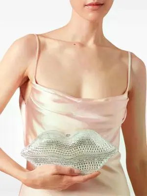 Judith Leiber Disco Lips Crystal Clutch - Silver