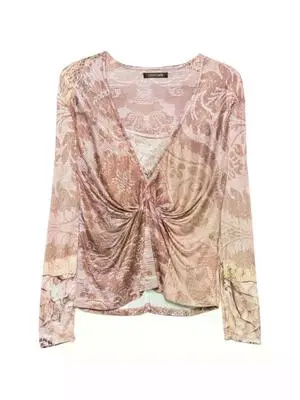 Roberto Cavalli 2000s Floral-print Twisted-front Blouse - Neutrals