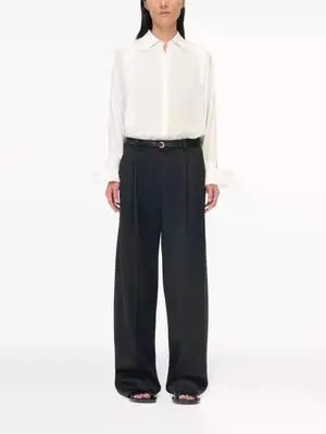 Another Tomorrow Asymmetric Pleated Silk Shirt - Neutrals
