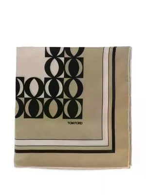 TOM FORD Geometric-print Border-detail Pocket Square - Neutrals