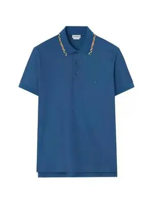 Burberry Check-trim Cotton Polo Shirt - Blue