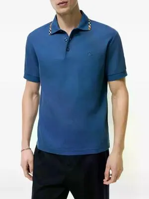Burberry Check-trim Cotton Polo Shirt - Blue