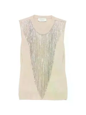 Sportmax Fringed Crystal-embellished Crewneck Top - Neutrals
