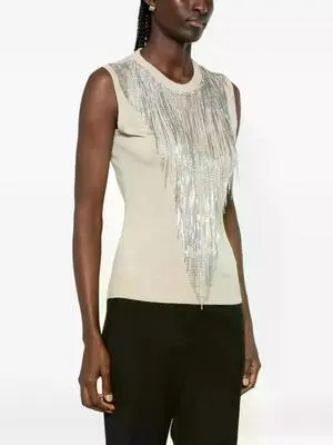 Sportmax Fringed Crystal-embellished Crewneck Top - Neutrals