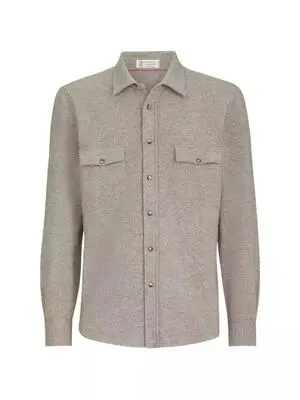 Brunello Cucinelli Virgin Wool, Cashmere And Silk Knit Shirt - Grey