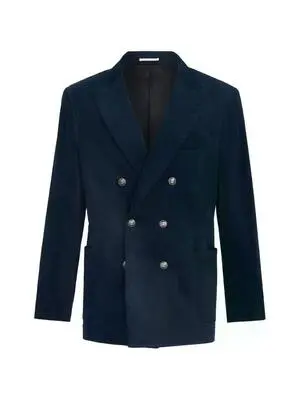 Brunello Cucinelli Sea Island Cotton Narrow-wale Corduroy One-and-a-half Breasted Deconstructed Blazer With Patch Pockets - Blue