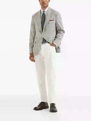 Brunello Cucinelli Silk, Wool And Cashmere Prince-of-wales Flannel Deconstructed Cavallo Blazer With Metal Buttons - Grey