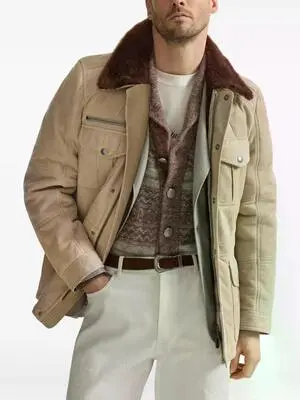 Brunello Cucinelli Shearling Lined Leather Safari Jacket