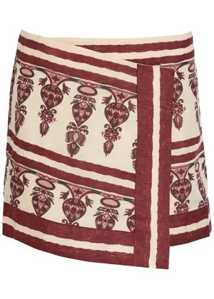 Johanna Ortiz Printed Linen Mini Wrap Skirt - Ecru