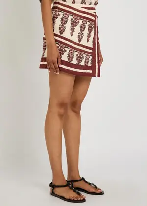 Johanna Ortiz Printed Linen Mini Wrap Skirt - Ecru