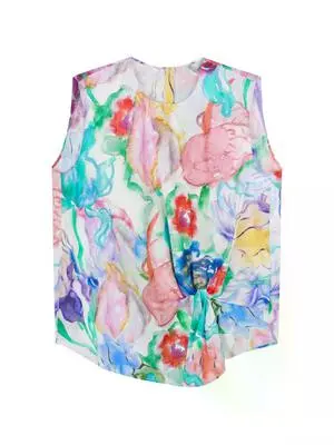 JNBY Sleeveless Floral Print Blouse With Twist Detail - Blue
