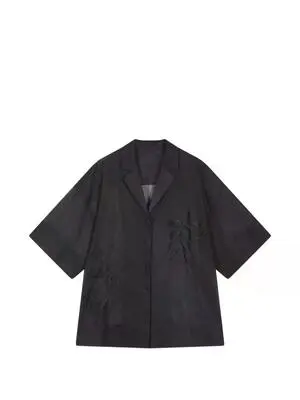 LESS Floral Appliqué Short Sleeve Shirt - Black
