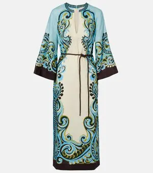 ALEMAIS Natalia Printed Linen Midi Dress - Blue