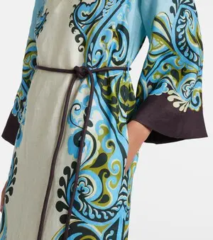 ALEMAIS Natalia Printed Linen Midi Dress - Blue