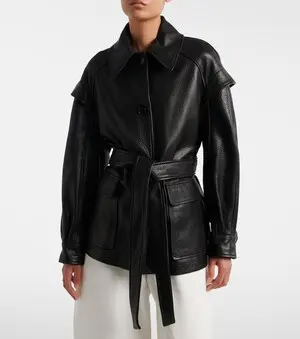 Nour Hammour Perrin Belted Leather Jacket