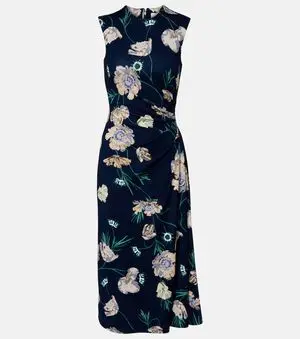 Erdem Draped Floral Jersey Midi Dress
