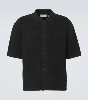 FRAME Crochet Cotton-blend Polo Shirt - Black