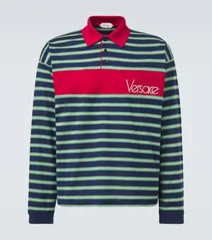 Versace Striped Cotton Jersey Polo Shirt - Blue