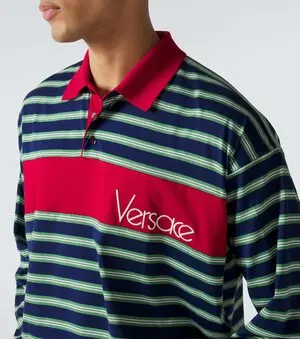 Versace Striped Cotton Jersey Polo Shirt