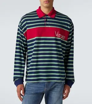 Versace Striped Cotton Jersey Polo Shirt