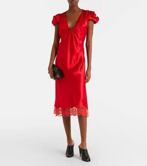 Alexander McQueen Lace-trimmed Satin Midi Dress