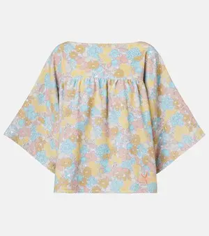 Chloé Gathered Floral Cotton Top - Multicoloured