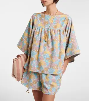 Chloé Gathered Floral Cotton Top - Multicoloured