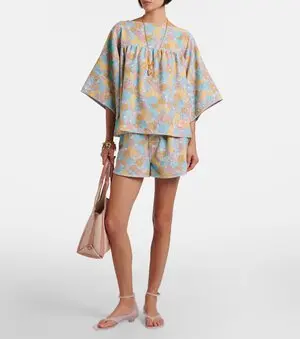 Chloé Gathered Floral Cotton Top - Multicoloured