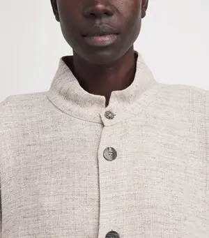 Eskandar Linen-blend Tweed Mandarin Collar Jacket