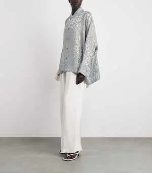 Eskandar Metallic Jacquard Band Collar Shirt