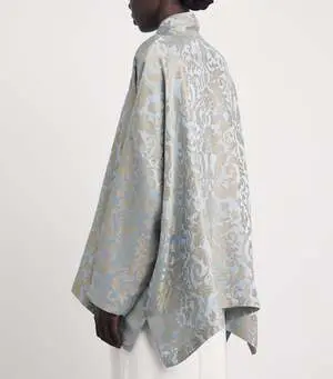 Eskandar Metallic Jacquard Band Collar Shirt