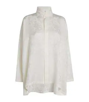Eskandar Silk Jacquard Double-stand Collar Shirt - Grey