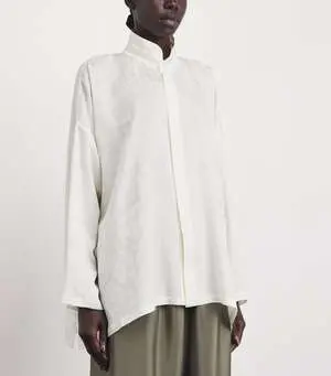 Eskandar Silk Jacquard Double-stand Collar Shirt