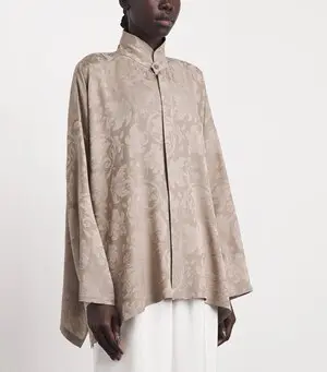Eskandar Silk Jacquard Mandarin Collar Shirt