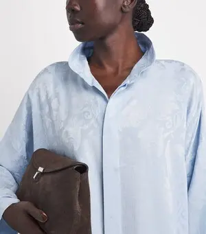 Eskandar Jacquard Silk Mandarin Collar Shirt