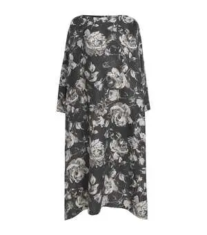 Eskandar Floral Print Linen Midi Dress - Grey