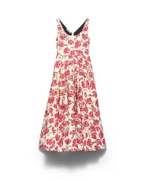 Prada Floral Print Poplin Dress - Red