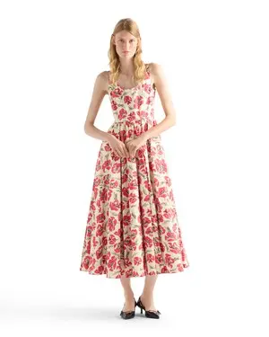 Prada Floral Print Poplin Dress - Red