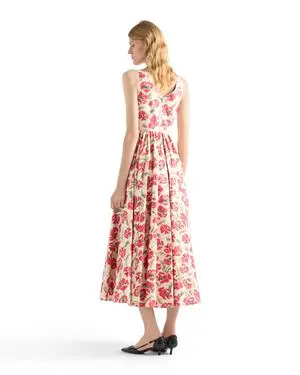 Prada Floral Print Poplin Dress - Red