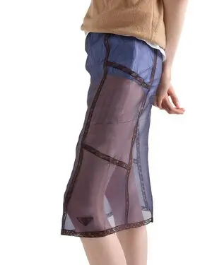 Prada Organza Intarsia Pencil Skirt - Navy