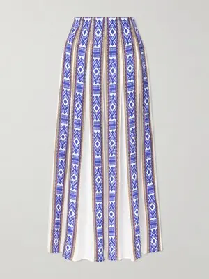 EMPORIO SIRENUSE Aurelia Pleated Linen Midi Skirt - Blue