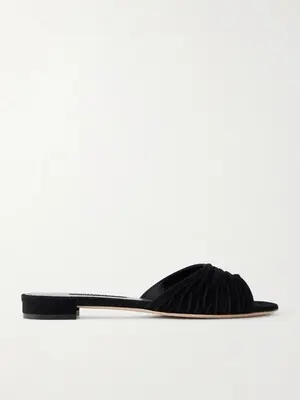 Manolo Blahnik Pirua Pleated Suede Sandals
